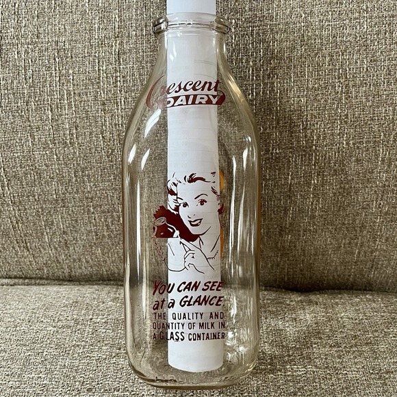 Dining | Vintage Crescent Dairy Milk Jug Quart Bottle Pretty Lady ...